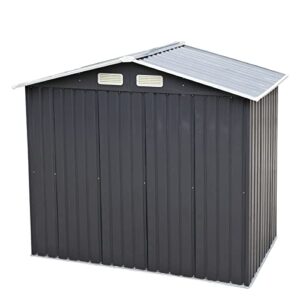 NBTiger 4.2’ x 7’ Large Outdoor Storage Shed, Sturdy Utility Tool Lawn Mower Equipment Organizer for Backyard Garden w/Gable Roof, Lockable Sliding Door, Vents - Grey