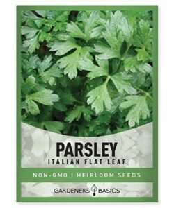 parsley seeds for planting, italian flat leaf is a heirloom, open-pollinated, non-gmo herb variety- great for indoor and outdoor gardening and herbal tea gardens by gardeners basics