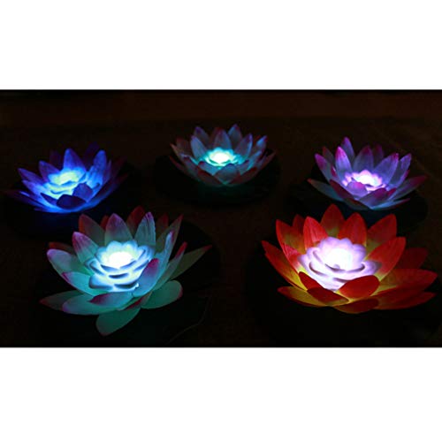 Luxshiny Outdoor Decor Pool Light LED Wishing Light Floating Lamp Floating Lily Flower Light Pool for Fish Tank Pool Garden Pond Water Fountain Hottub Wedding Decor Artificial Plants