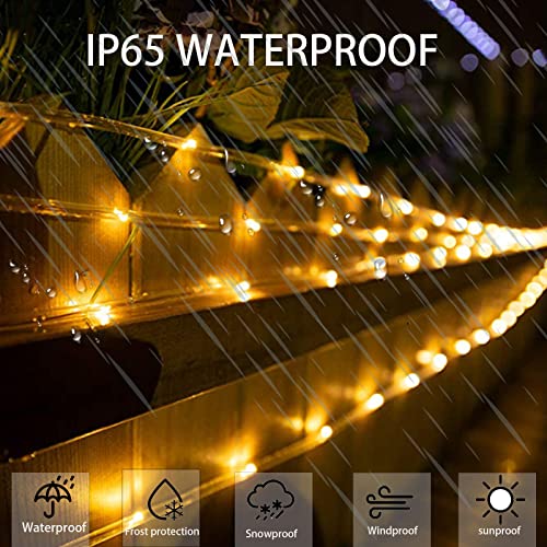 YEGUO Solar Rope Lights Outdoor Waterproof LED, 66ft 200 LED String Lights Outdoor, Clear PVC Tube Warm White Fairy Lights for Tree Deck Railing Patio Fence Balcony Porch Pool Path Yard Garden Camping