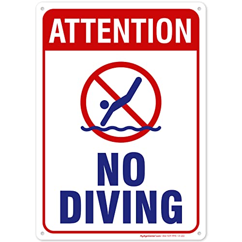 Attention No Diving Sign, 10" x 14" 0.40 Aluminum, Fade Resistance, Indoor/Outdoor Use, USA MADE By My Sign Center