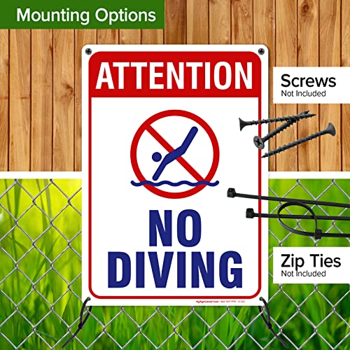 Attention No Diving Sign, 10" x 14" 0.40 Aluminum, Fade Resistance, Indoor/Outdoor Use, USA MADE By My Sign Center