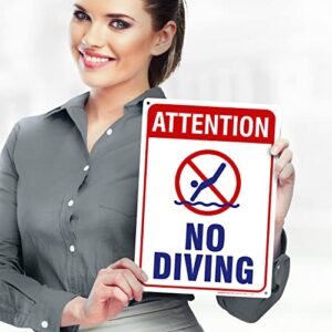 Attention No Diving Sign, 10" x 14" 0.40 Aluminum, Fade Resistance, Indoor/Outdoor Use, USA MADE By My Sign Center