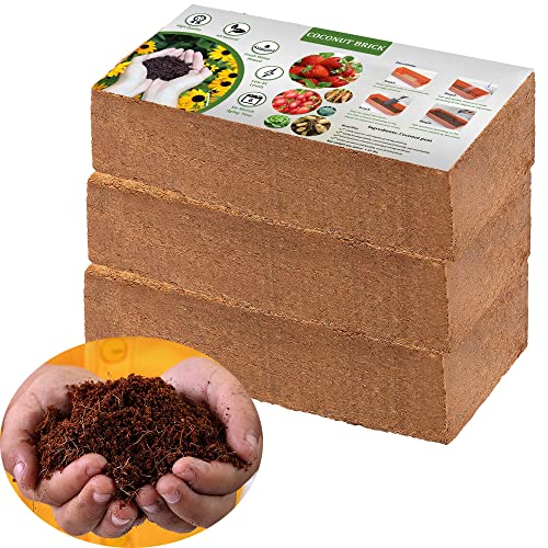 Coco Coir Bricks for Plants - Compressed Coconut Fiber Substrate Garden Coir Plant Soil for Vegetables Flowers Berries Planting, Reptile Bedding(3 Pack)