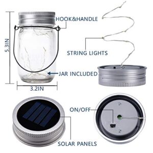 Solpex Solar Mason Jar Lights 30 LEDs, 6 Pack Fairy Hanging Solar Outdoor String Lights with Jars and Hangers, Waterproof Decorative Fairy Solar Lantern Lights for Garden Balcony Patio- Warm White