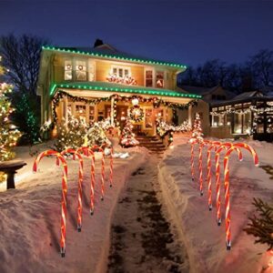 LED Christmas Candy Cane Pathway Marker Lights Set of 10 Xmas Decorations Outdoor Stake Light with 8 Lighting Modes Supper Bright for Walkway Patio Garden Decor