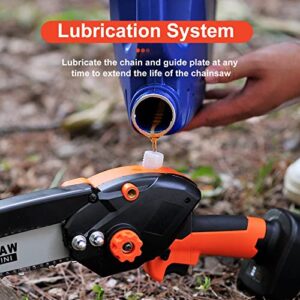 Brushless Mini Chainsaw Cordless 6 Inch 8 Inch with 2Pcs Lithium Battery and Auto-oil System, Electric Rechargeable 21v Small Handheld Portable Saws Yard Tool for Wood Cutting Tree Branches Trimming