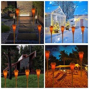 LINGYING 4 Pack Solar Torch Lamps,Outdoor Garden Lights，Simulated Bamboo Torch lamp for Ground Lawn Patio Yard,Solar Flame Torch Waterproof Warm White Solar Powered Garden Light