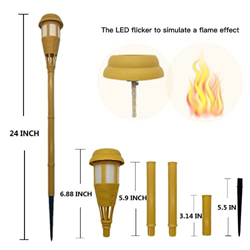 LINGYING 4 Pack Solar Torch Lamps,Outdoor Garden Lights，Simulated Bamboo Torch lamp for Ground Lawn Patio Yard,Solar Flame Torch Waterproof Warm White Solar Powered Garden Light