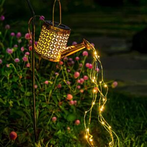 egoboo solar watering can with waterfall lights, waterproof lawn hanging twinkle warm landscape solar powered lamps outdoor garden yard (copper)