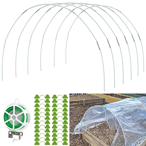 Greenhouse Hoops Planting Tunnel 6X6.7ft with 24 Garden Clips,Fiberglass Support Hoops Frame for Plant Covers Freeze Protection Net ,Plant Support ,Raised Beds