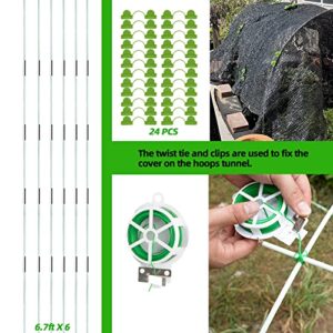 Greenhouse Hoops Planting Tunnel 6X6.7ft with 24 Garden Clips,Fiberglass Support Hoops Frame for Plant Covers Freeze Protection Net ,Plant Support ,Raised Beds