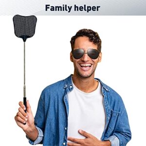 Fly Swatter, Flexible and Durable Telescopic Stainless Steel Retractable Handle ，Manual Fly swatters for Home,Garden,Classroom and Office (2Pcs Black& Blue)