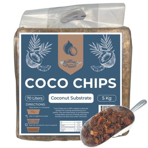 Southside Plants Coco Chip Medium Coconut Substrate for Garden Potting Soil - 100% Organic & Eco-Friendly 11 lb Brick for Indoor & Outdoor Flowers Plants Growth – 5 Kg