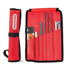 oregon universal chainsaw field sharpening kit – includes 5/32-inch, 3/16-inch, and 7/32-inch round files, 6-inch flat file, handle, filing guide, and travel pouch (617067)