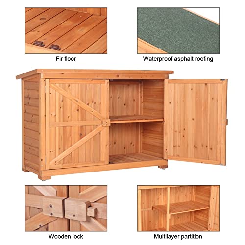 2 Doors Fir Wooden Garden Shed Lockers Outdoor Storage Cabinet Unit