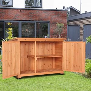 2 Doors Fir Wooden Garden Shed Lockers Outdoor Storage Cabinet Unit