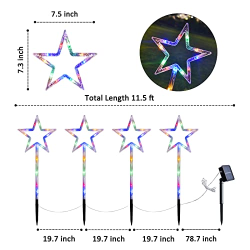 Solar Christmas Star Lights Outdoor Pathway Markers , Set of 4 Pre-lit Xmas Star Decoration Stake for Path, Yard, Lawn, Garden, Landscape