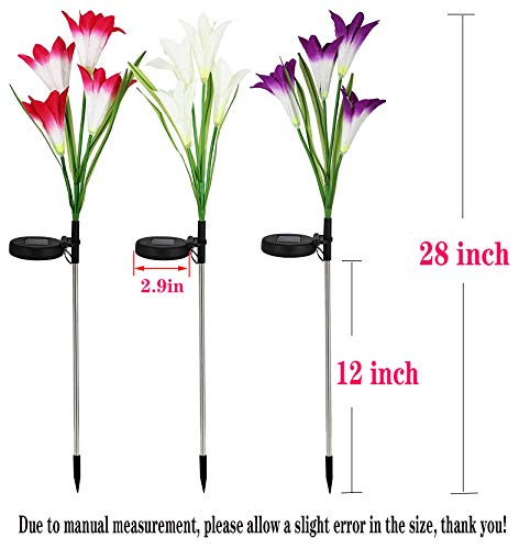 Solar Flower Lights Outdoor Waterproof, BOOTOP 4 Pack Solar Garden Stake Lights with 16 Lily Flowers, Solar Flowers, Solar Lily Flower Lights for Garden Yard Pathway Decoration