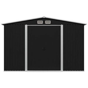 Festnight Garden Storage Shed with 4 Vents Metal Steel Double Sliding Doors Outdoor Tood Shed Patio Lawn Care Equipment Pool Supplies Organizer Anthracite 101.2 x 80.7 x 70.1 Inches (W x D x H)