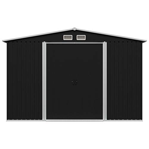 Festnight Garden Storage Shed with 4 Vents Metal Steel Double Sliding Doors Outdoor Tood Shed Patio Lawn Care Equipment Pool Supplies Organizer Anthracite 101.2 x 80.7 x 70.1 Inches (W x D x H)