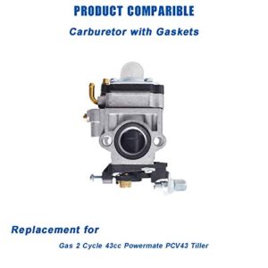 Carburetor & Gasket Replacement for Gas 2 Cycle 43cc Powermate PCV43 Tiller Motor Parts