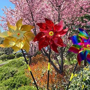 Cabilock 3pcs Bird Blinder Repellent Pinwheels with Stakes Extra Sparkly Pin Wheelfor Pigeons Birds Yard Garden Decoration