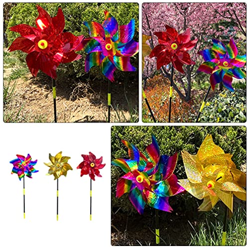 Cabilock 3pcs Bird Blinder Repellent Pinwheels with Stakes Extra Sparkly Pin Wheelfor Pigeons Birds Yard Garden Decoration