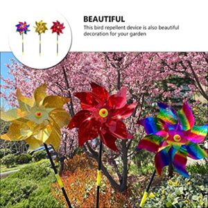 Cabilock 3pcs Bird Blinder Repellent Pinwheels with Stakes Extra Sparkly Pin Wheelfor Pigeons Birds Yard Garden Decoration