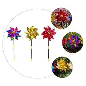 Cabilock 3pcs Bird Blinder Repellent Pinwheels with Stakes Extra Sparkly Pin Wheelfor Pigeons Birds Yard Garden Decoration