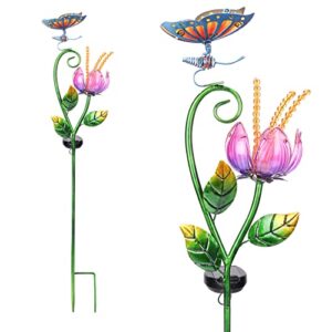 glass flower and butterfly solar garden stake light waterproof solar pathway light outdoor garden decor light for walkway pathway lawn patio