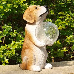 Yiosax Easter Dog Memorial Gifts - Forever My Guardian Angel Garden Solar Light Pet Memorial Statues Garden Dog Decor with Flickering Crackled Glass Globe|(11.22inch Tall)