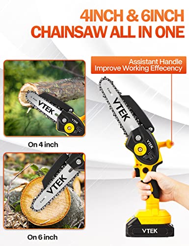 Mini Chainsaw Cordless 4 inch, 6 inch Battery Powered Chainsaw, Handheld Portable Electric Chain Saws for Wood Cutting,Tree Pruning,Trimming. (4-6 inch)