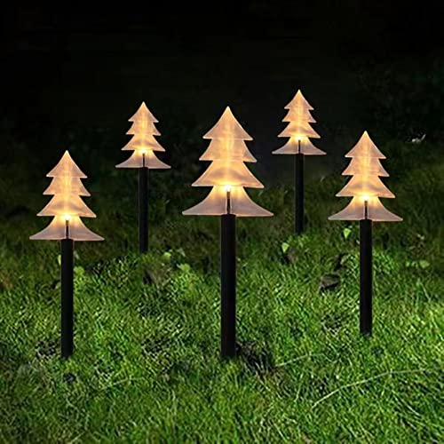 Solar Christmas Pathway Lights Outdoor, 2 Lighting Modes Solar Powered Stake Lights Waterproof, Christmas Decorations for Garden, Yard, Pathway, Lawn,Patio,Home Decor(5 Trees )