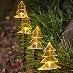 Solar Christmas Pathway Lights Outdoor, 2 Lighting Modes Solar Powered Stake Lights Waterproof, Christmas Decorations for Garden, Yard, Pathway, Lawn,Patio,Home Decor(5 Trees )