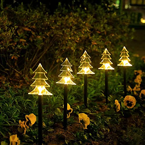 Solar Christmas Pathway Lights Outdoor, 2 Lighting Modes Solar Powered Stake Lights Waterproof, Christmas Decorations for Garden, Yard, Pathway, Lawn,Patio,Home Decor(5 Trees )