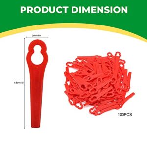 100PCS Lawn Mower Plastic Blades, Mower Cutter Blade Plastic Machine Trimming Blades Replacement Plastic Blades Accessories Trimmer Grass Mowing Nylon Blades Compatible for STIHL Polycut 2-2, Red