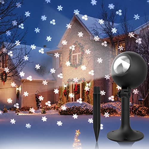 Christmas Projector Lights Outdoor Snowflakes Indoor Projection Snowfall Lights Xmas Show LED White Spotlight Waterproof for New Year Holiday Party Wedding House Garden Patio Outside Decorations, Black