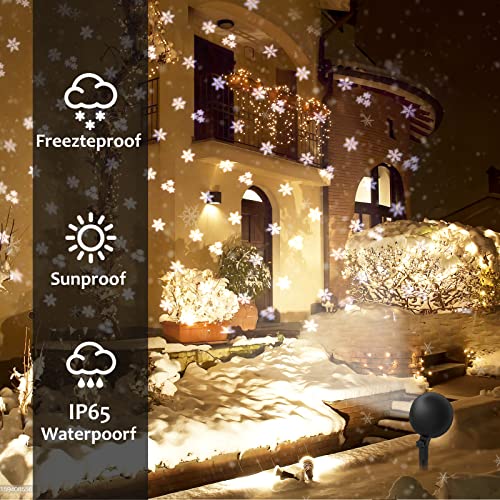 Christmas Projector Lights Outdoor Snowflakes Indoor Projection Snowfall Lights Xmas Show LED White Spotlight Waterproof for New Year Holiday Party Wedding House Garden Patio Outside Decorations, Black