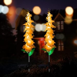 oidist solar lights outdoor garden decor, 2pcs solar powered violet lights flower stake, waterproof solar flower lights for garden, corridor yard lawn patio pathway balcony pool decorative