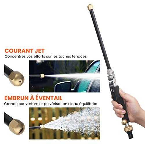 Hydro Jet High Pressure Power Washer Gun Heavy Duty Metal Watering Wand Sprayer Hydro Jet Washer Wand Hydrojet Power Washer 2 Nozzles for Window Car Cleaning Outdoor Washing