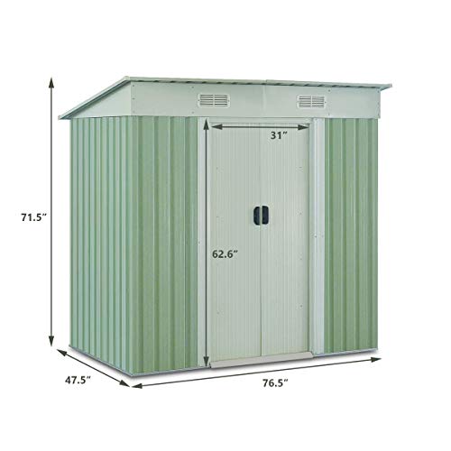 Goplus Garden Storage Shed Galvanized Steel Outdoor Heavy Duty Tool House w/Sliding Door, 4 x 6.2 Ft (Green)