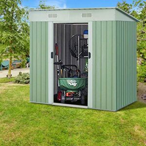 Goplus Garden Storage Shed Galvanized Steel Outdoor Heavy Duty Tool House w/Sliding Door, 4 x 6.2 Ft (Green)