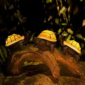 solar garden turtle statues light, outdoor solar turtles decor with 3 warm led lights, waterproof figurine animal light for lawn patio backyard