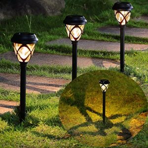 glintoper 12 pack solar outdoor pathway lights, solar powered landscape lights, waterproof decorative lighting solar garden lights for lawn patio yard walkway deck driveway, warm white