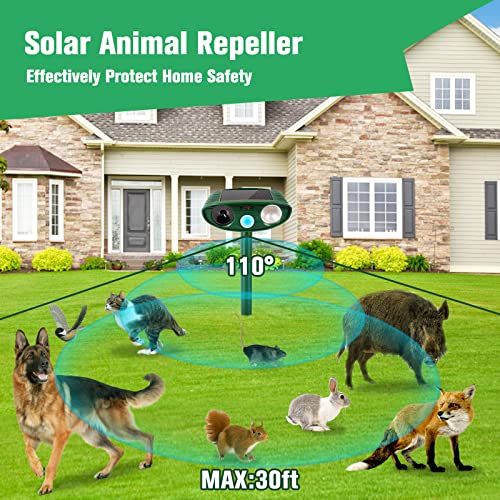 Ultrasonic Cat Deterrent, Solar Powered Deterrent Device with Motion Sensor and Flashing Light, Waterproof Device for Farm, Garden, Yard, Dogs, Birds