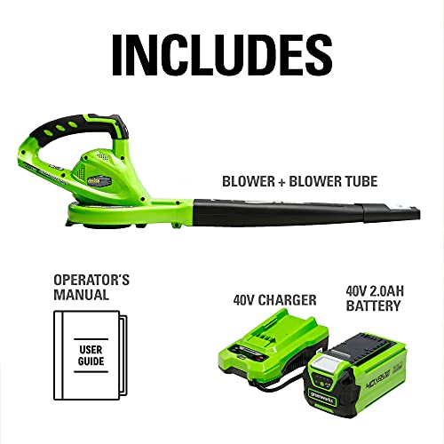 Greenworks 40V (150 MPH / 130 CFM) Cordless Leaf Blower, 2.0Ah Battery and Charger Included