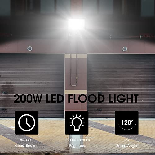 XYCN 200W LED Flood Light 2 Pack, 22500lm Super Bright Security Lights, IP66 Waterproof Outdoor Flood Light, 5000K Daylight White Floodlight for Yard, Garden,Basketball Court, Arena