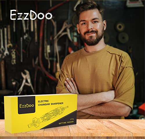 EzzDoo Electric Chainsaw Sharpener Kit with TITANIUM-PLATED Diamond Bits - High-Speed Chain saw Sharpener Tool and 4 Sizes High Hardness Sharpening Wheels For All Chainsaw Chains