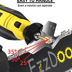 EzzDoo Electric Chainsaw Sharpener Kit with TITANIUM-PLATED Diamond Bits - High-Speed Chain saw Sharpener Tool and 4 Sizes High Hardness Sharpening Wheels For All Chainsaw Chains